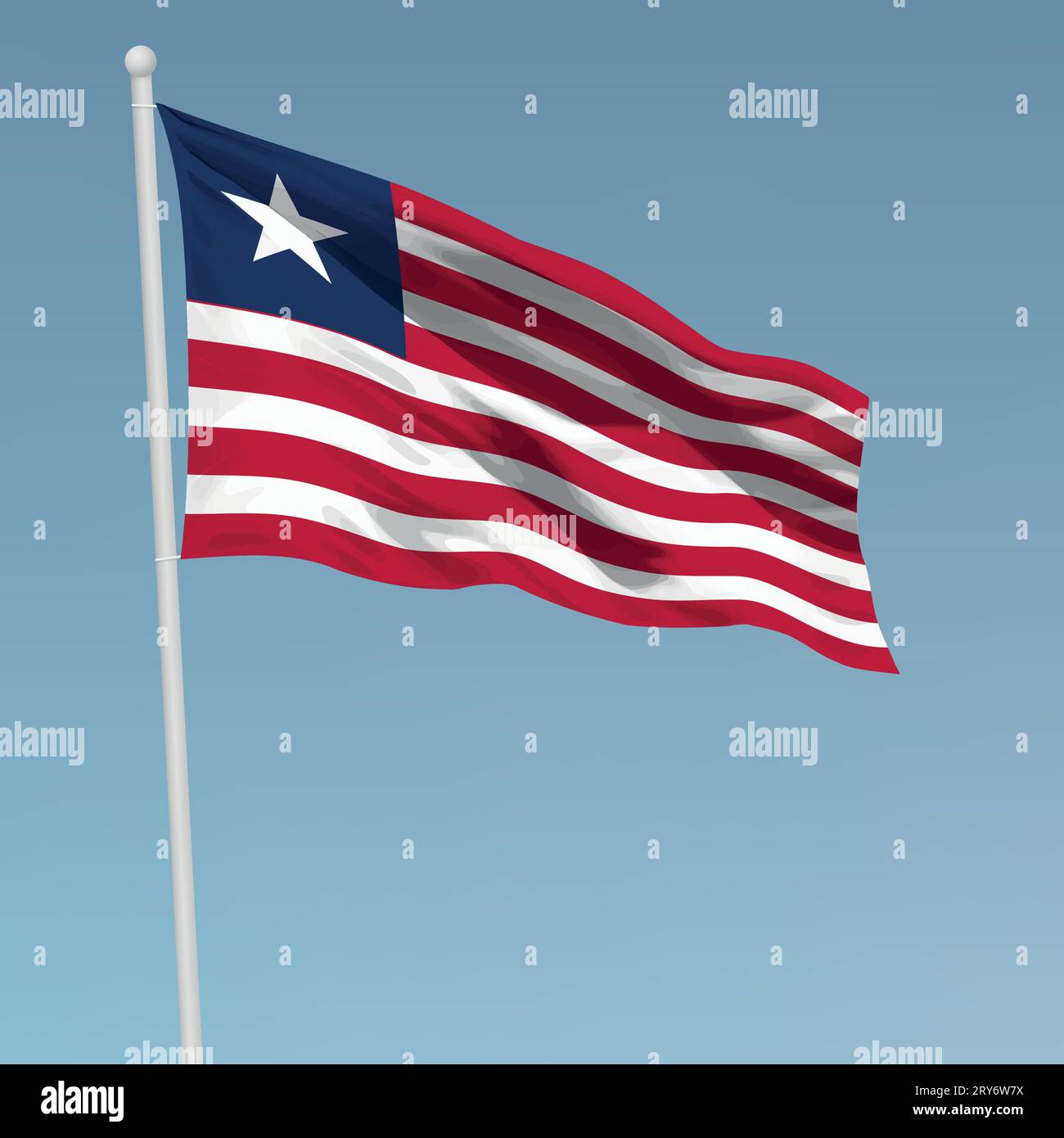 Waving flag of Liberia on flagpole. Template for independence day ...