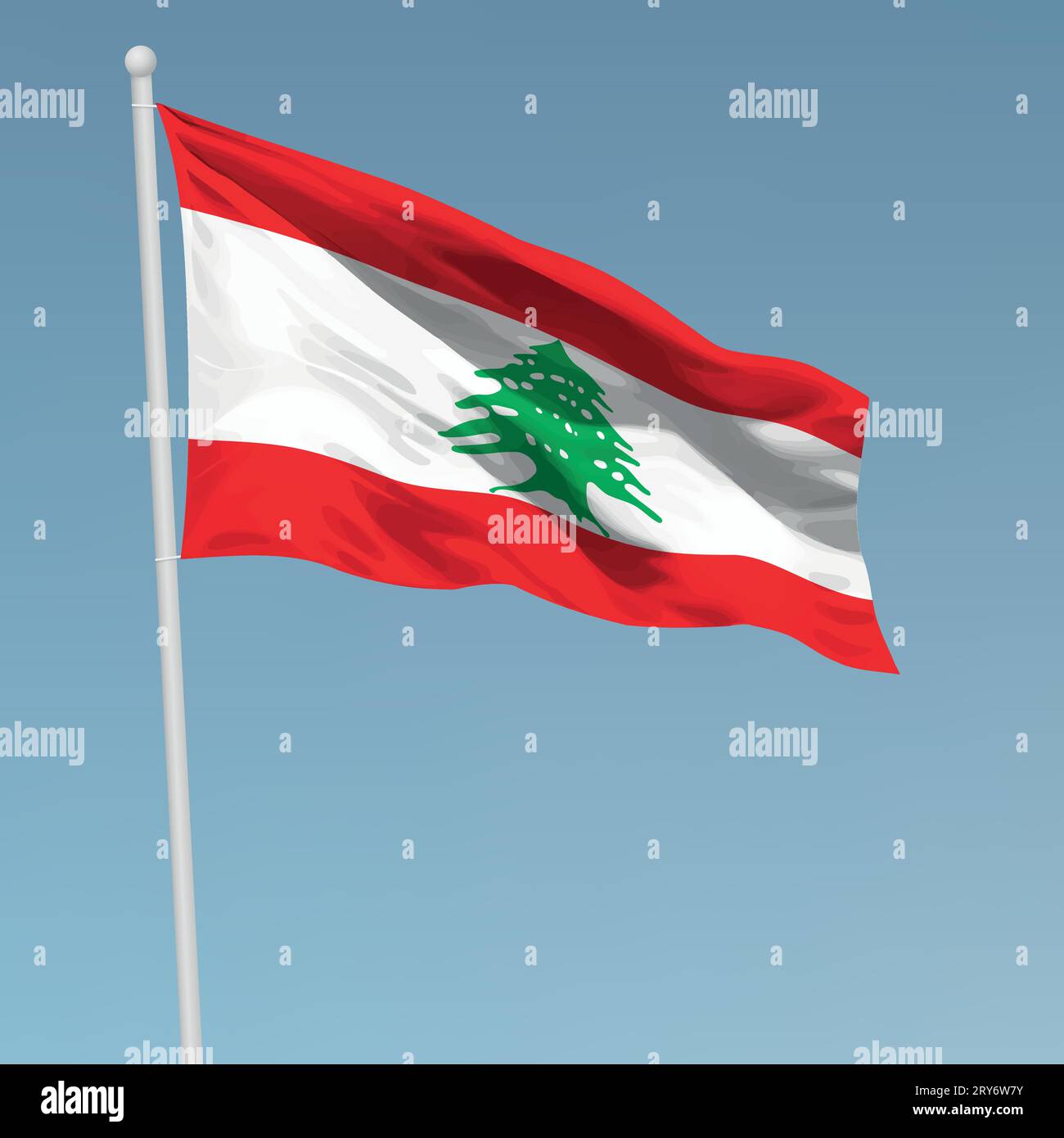 Waving flag of Lebanon on flagpole. Template for independence day ...
