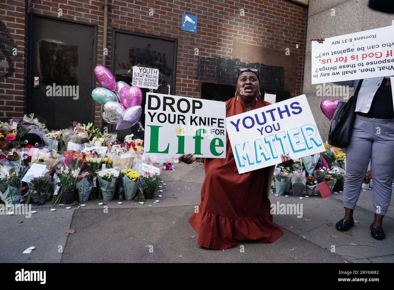 People protesting against knife crime at the scene in Croydon, south ...