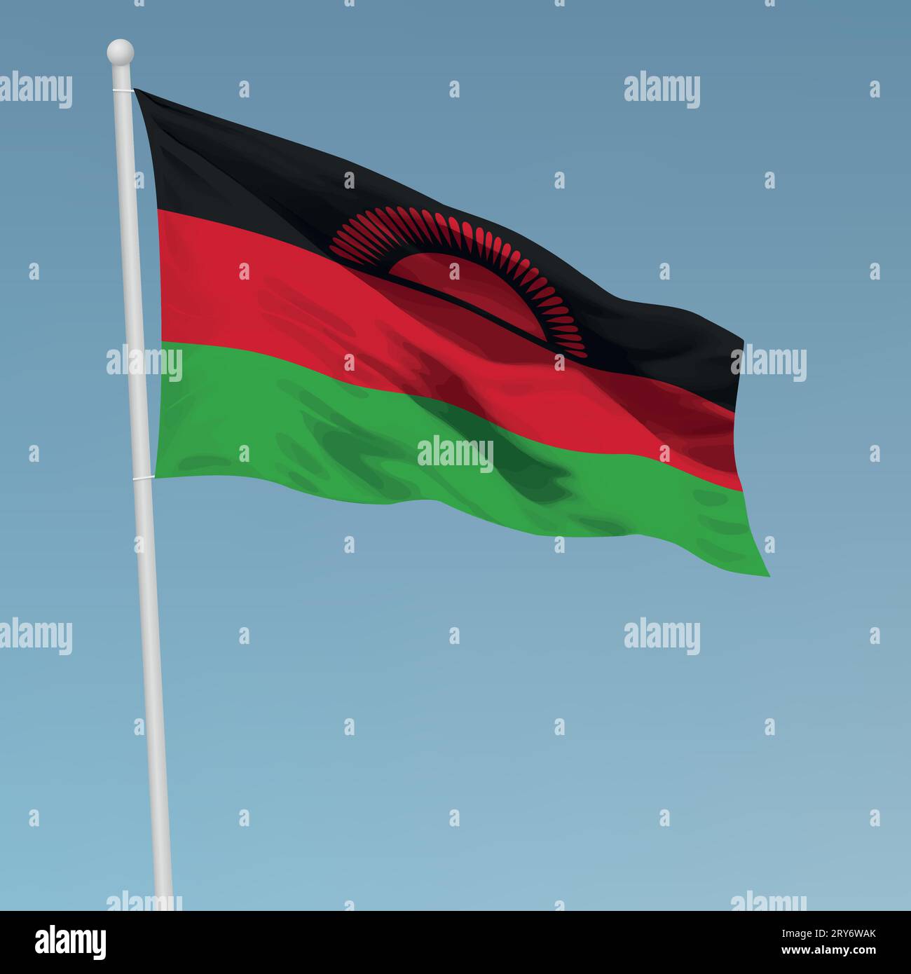 Waving flag of Malawi on flagpole. Template for independence day poster design Stock Vector ...