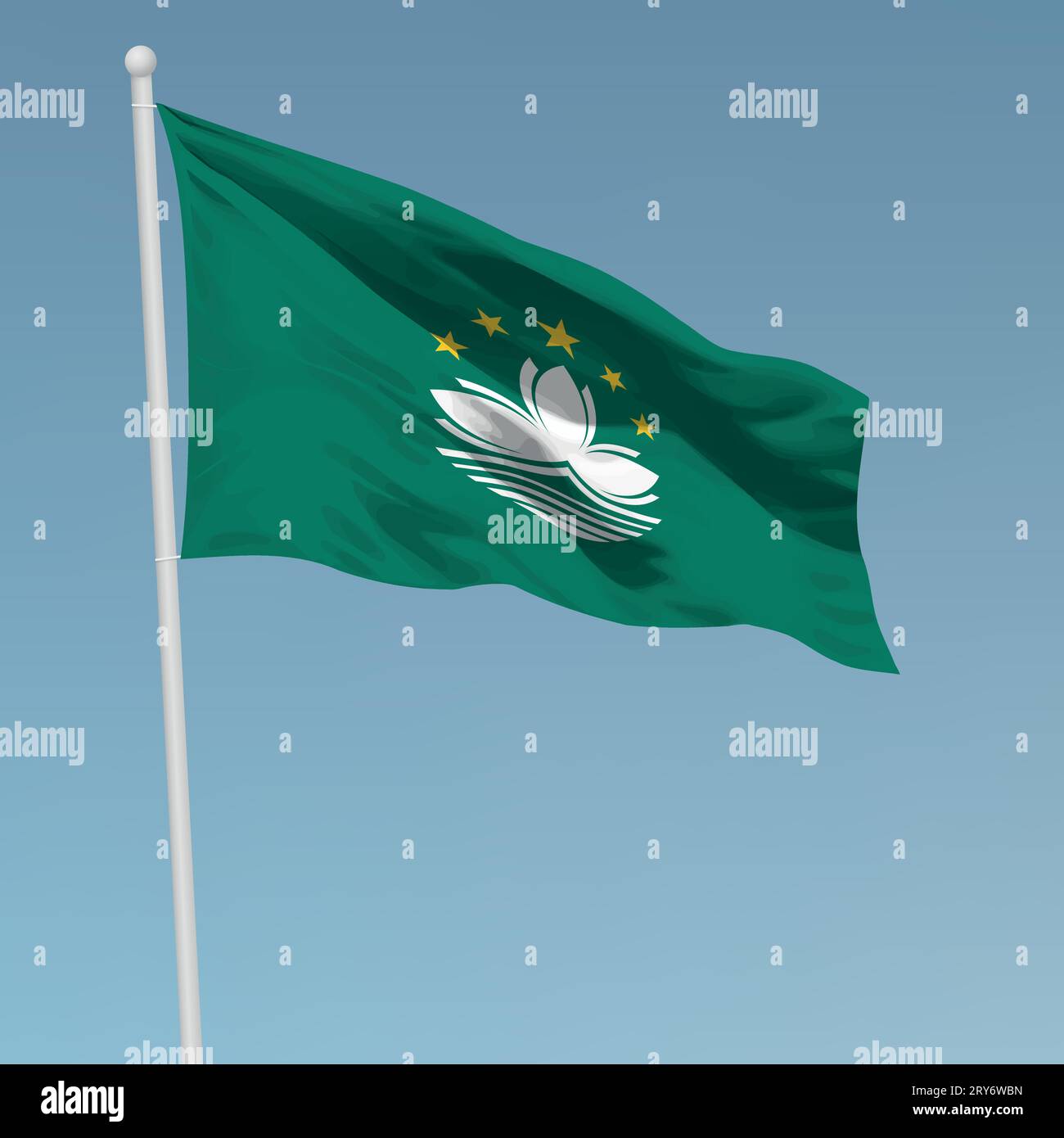 Waving flag of Macau on flagpole. Template for independence day poster ...