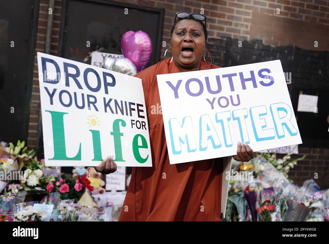 People protesting against knife crime at the scene in Croydon, south ...