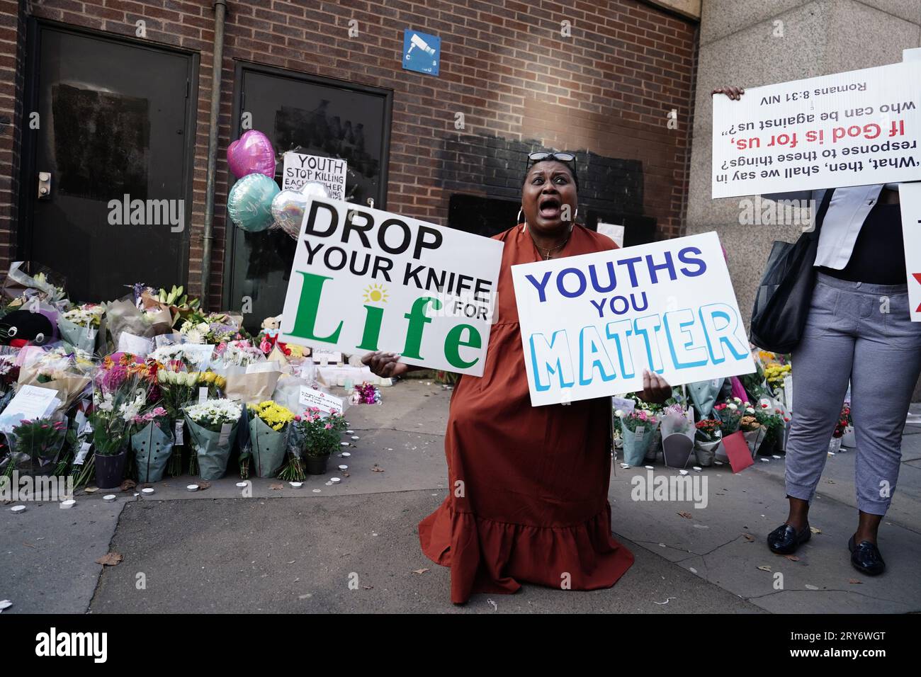 People protesting against knife crime at the scene in Croydon, south ...