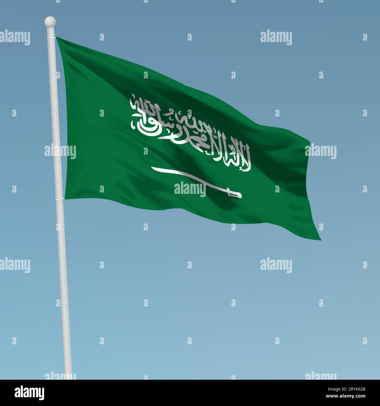 Waving flag of Saudi Arabia on flagpole. Template for independence day ...