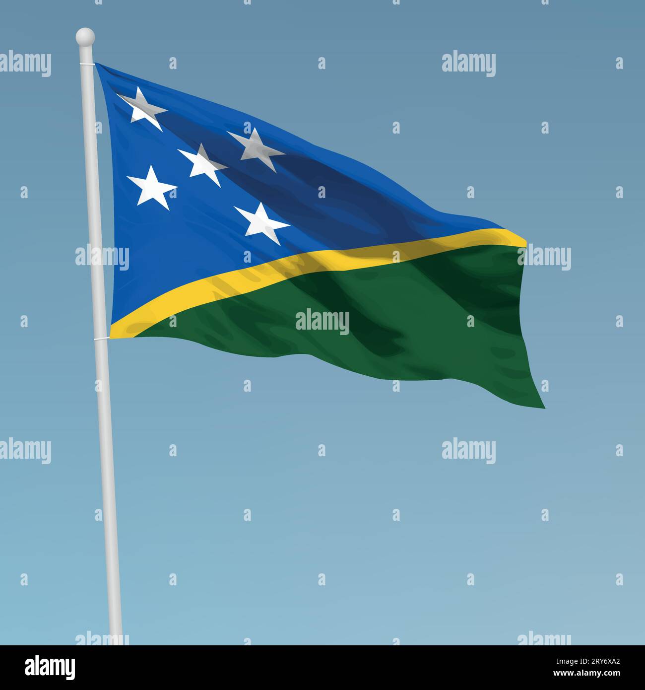 Waving flag of Solomon Islands on flagpole. Template for independence ...