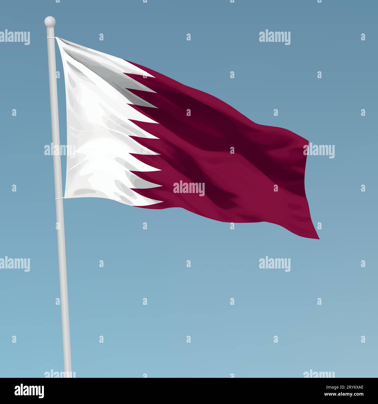 Waving flag of Qatar on flagpole. Template for independence day poster ...