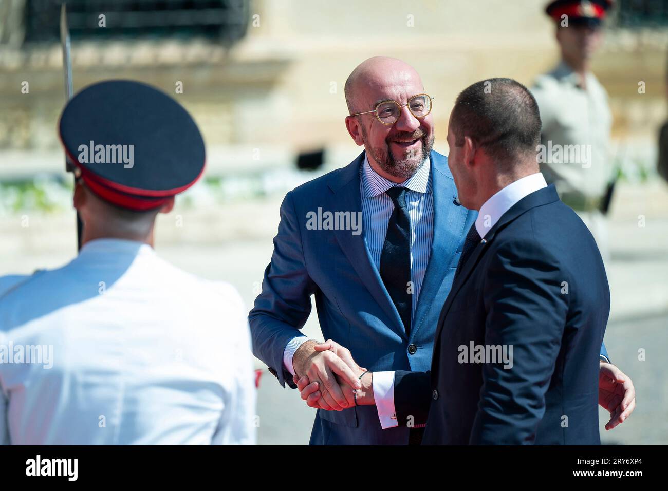 President of the European Council Charles Michel shakes hand with Malta ...