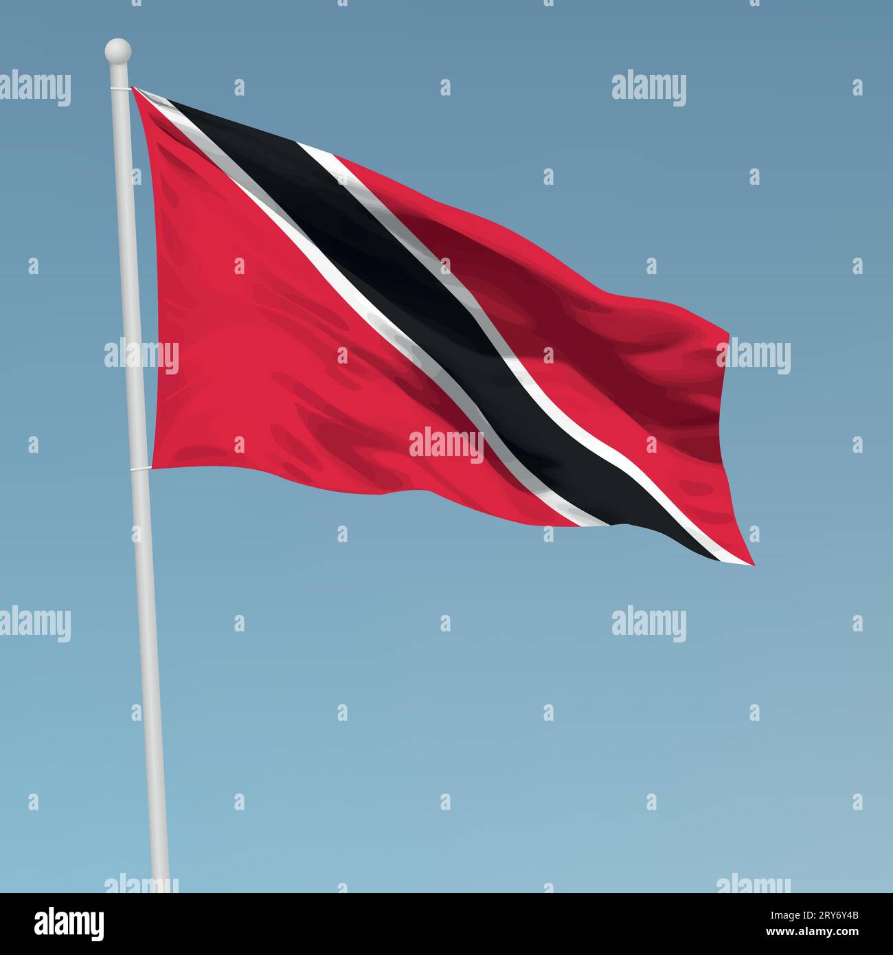Waving flag of Trinidad and Tobago on flagpole. Template for independence day poster design ...