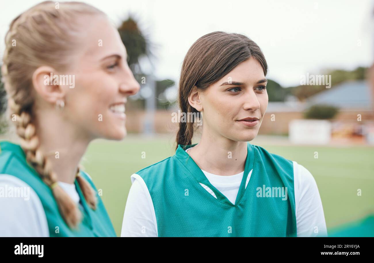 Hockey women, team talk and training on field, circle and advice for ...