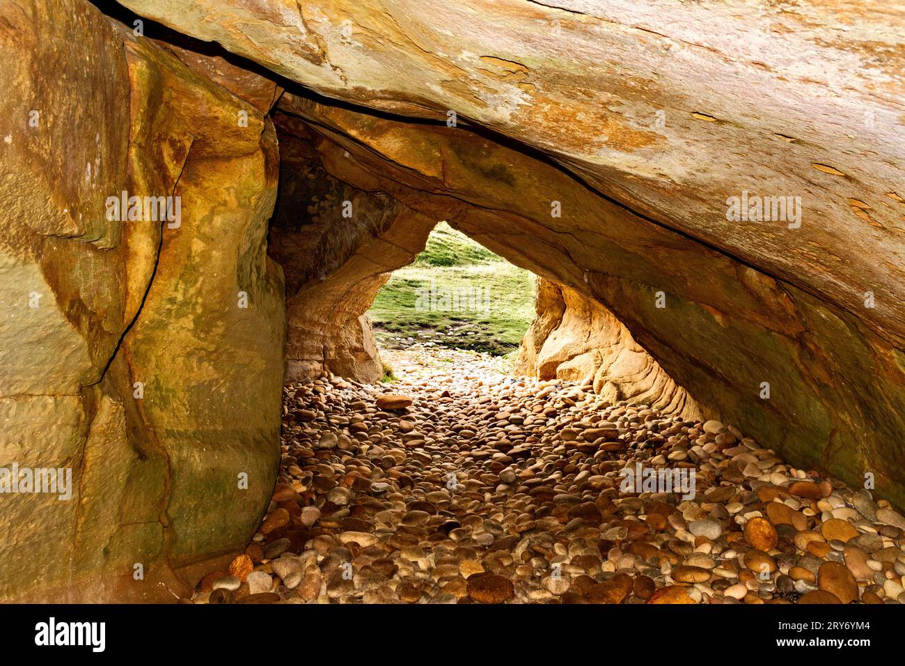 Hopeman Moray Coast Scotland the golden sandstone walls and stones of a ...