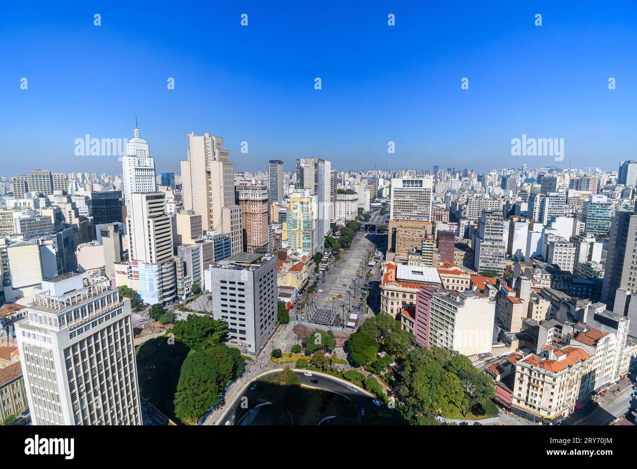 Aerial view of the downtown of Sao Paulo city at the historic center ...