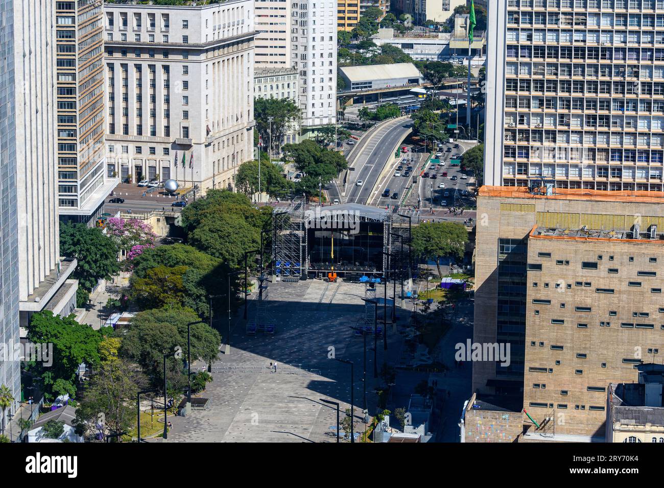 View of Anhangabau Valley region, downtown of Sao Paulo at the historic ...