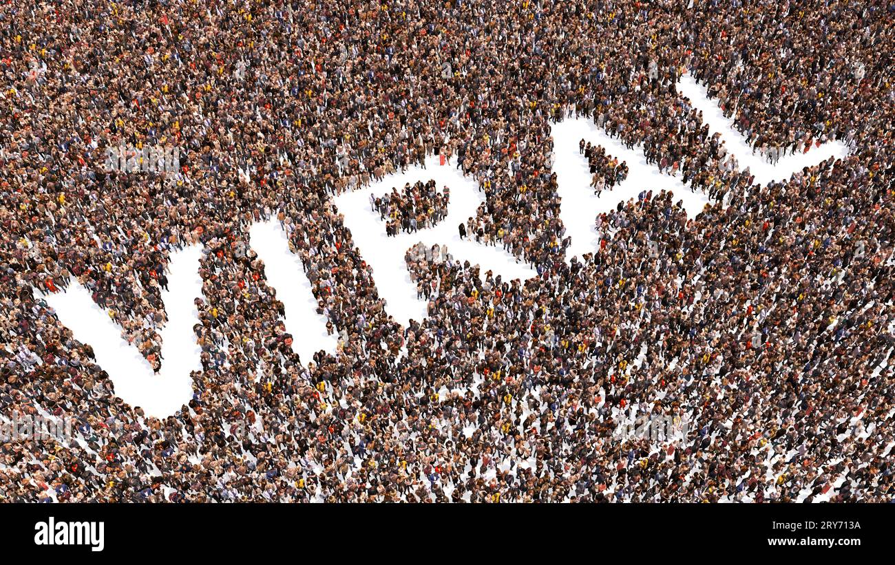 Conceptual large community of people forming the word VIRAL. 3d ...