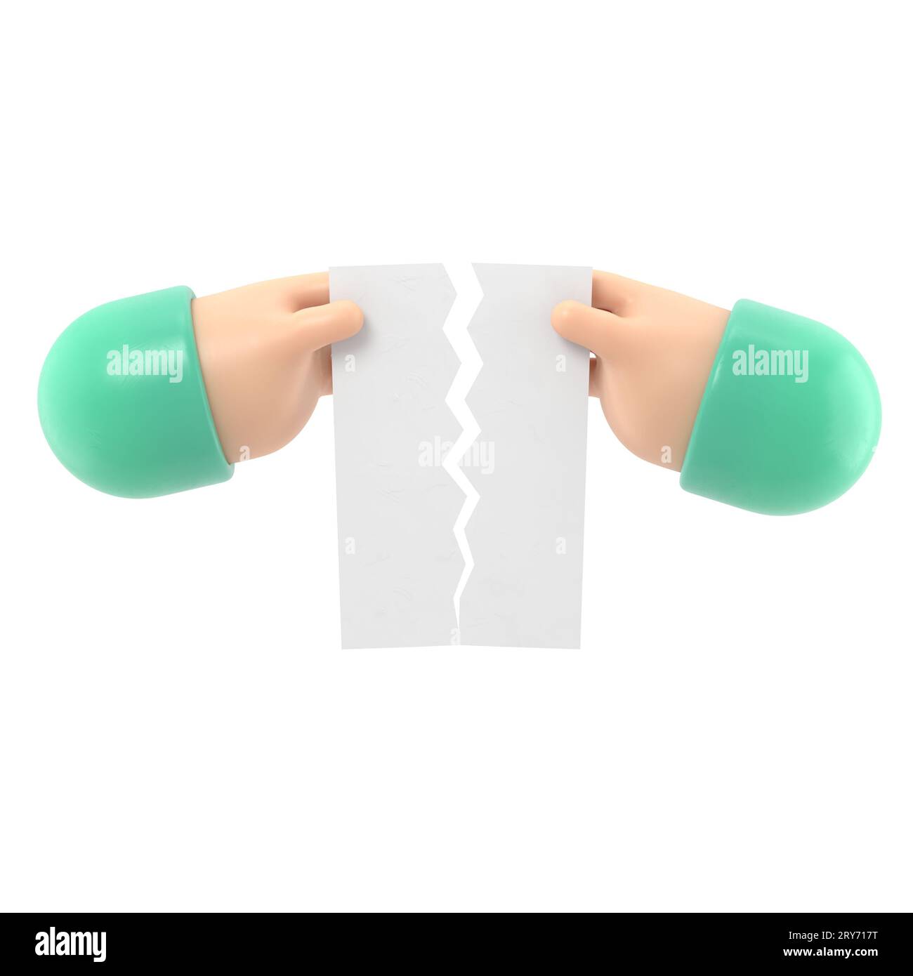 Male hands tearing a blank sheet of paper. 3D illustration of flat ...
