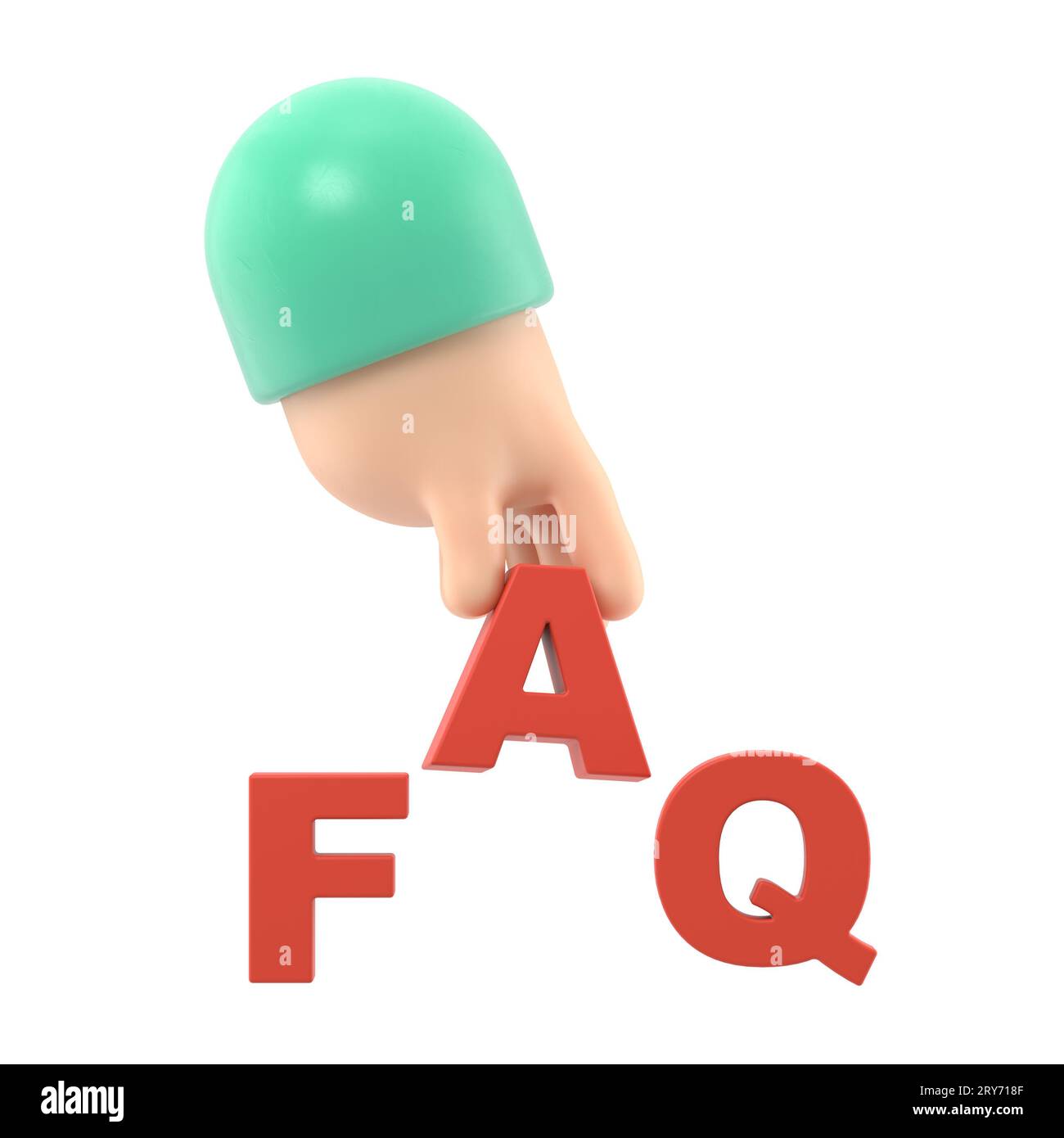 3d hand and word FAQ concept,Cartoon Gesture Icon Mockup. 3D rendering ...