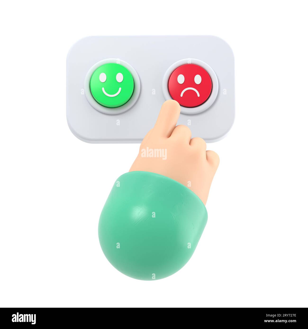 Disappointed customer cartoon hand presses the red button. Business or ...