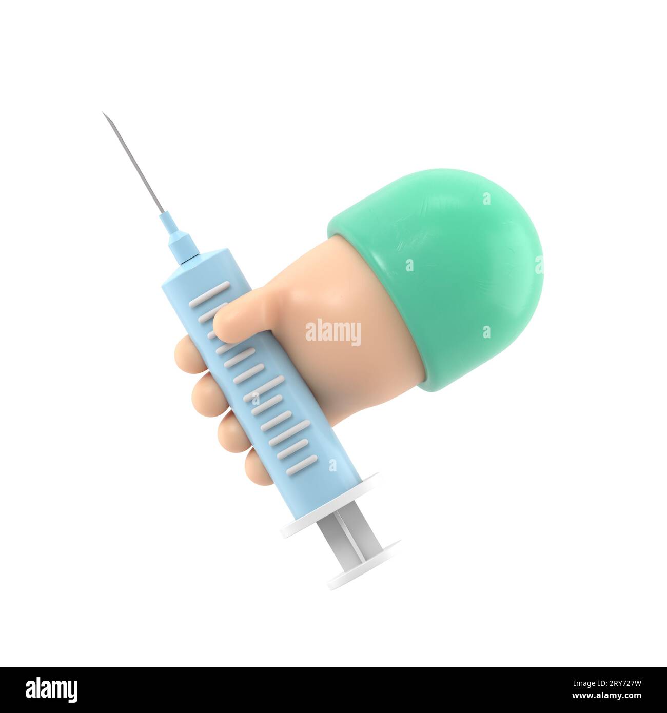 3d render. Doctor cartoon hand holding big syringe with vaccine against ...