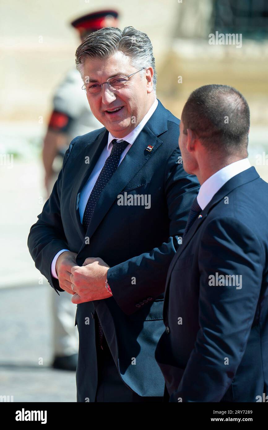 Croatia Prime Minister Andrej Plenkovic shakes hand with Malta's Prime ...
