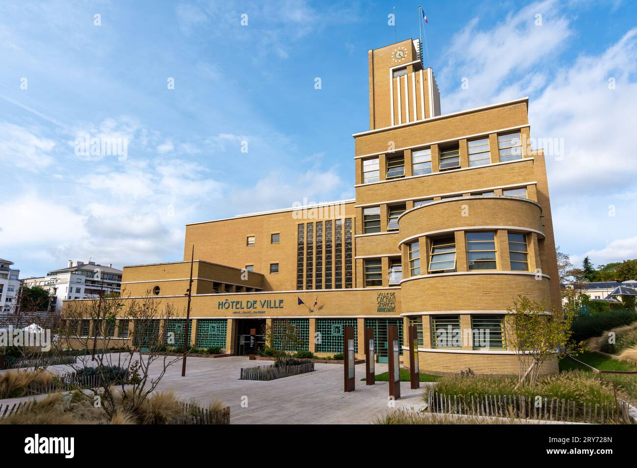 Exterior view of Cachan city hall. Cachan is a French town located in ...