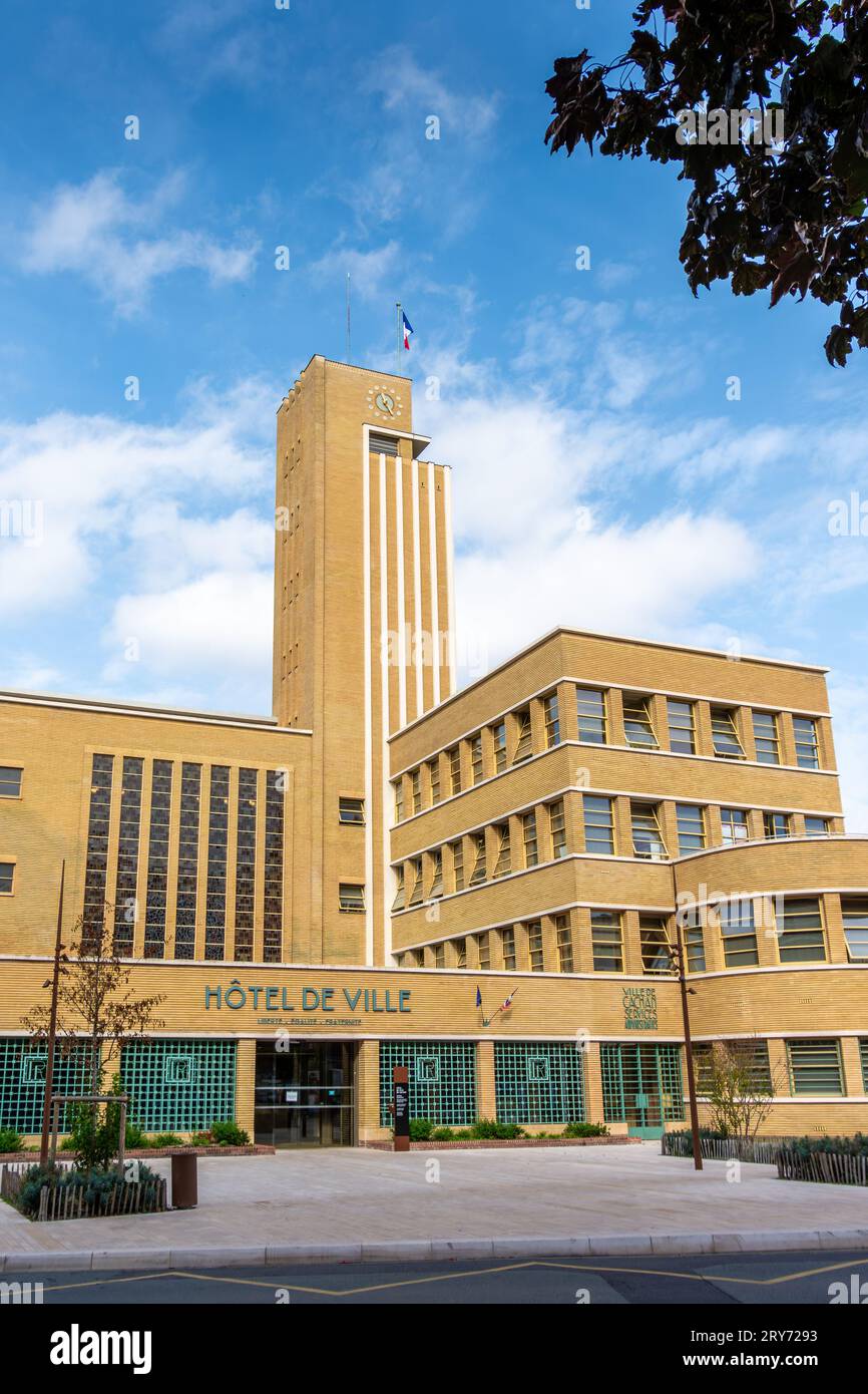 Exterior view of Cachan city hall. Cachan is a French town located in ...