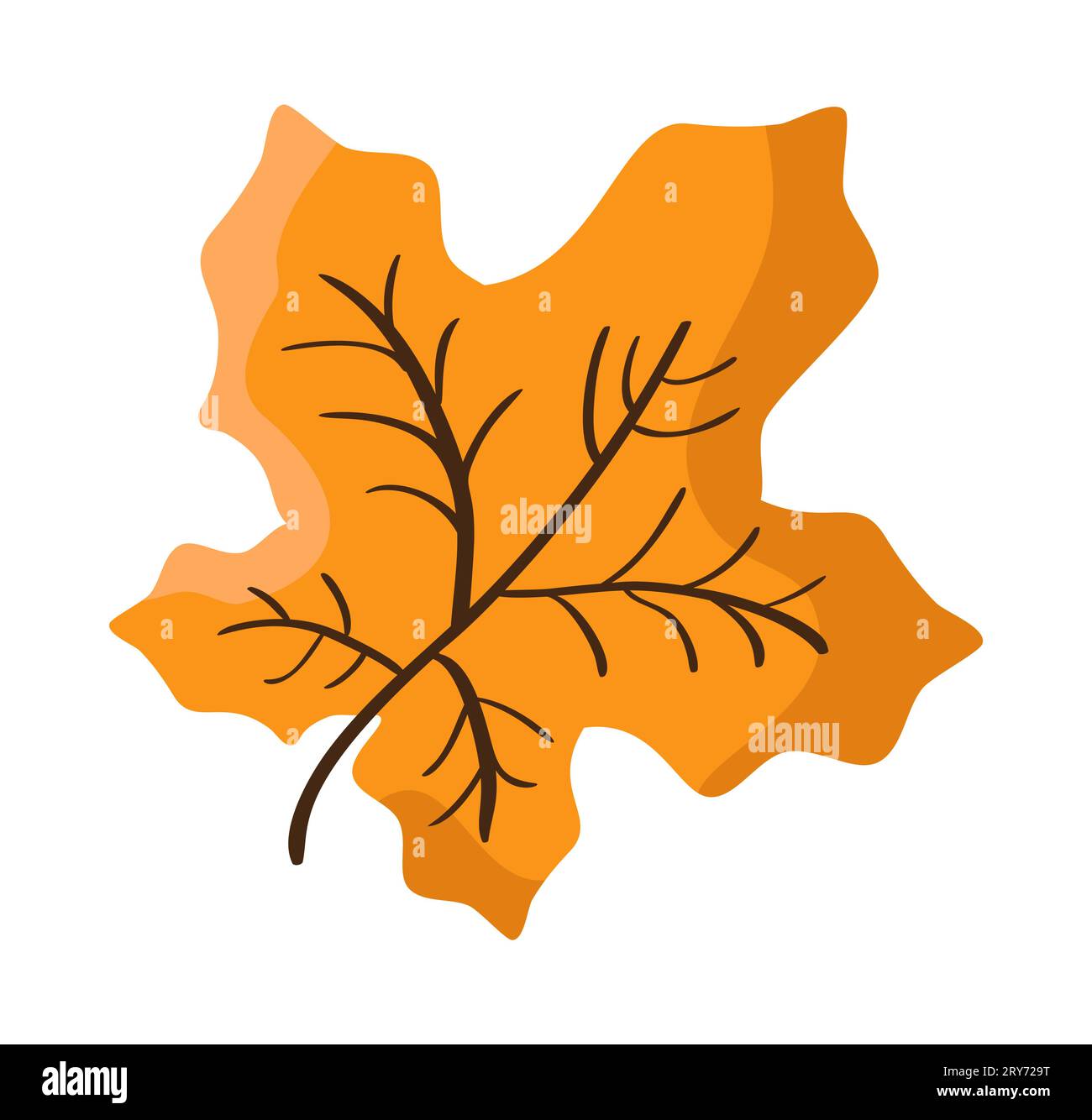 Orange autumn maple leaf isolated on white background. Simple cartoon ...