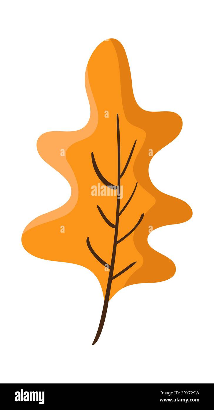 Orange autumn oak leaf isolated on white background. Simple cartoon ...