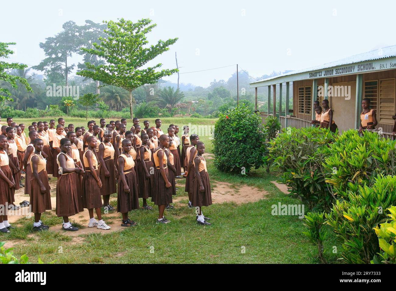 Ghana, Samreboi. Group of schoolgirls in their uniform in front of ...