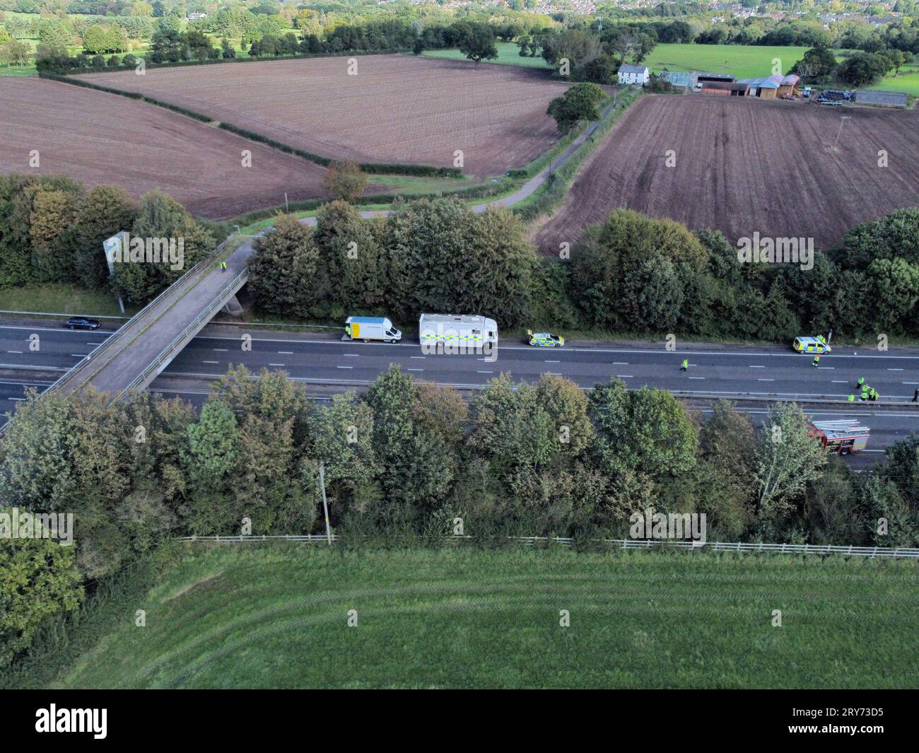Emergency services at the scene of a coach crash on the M53 motorway ...