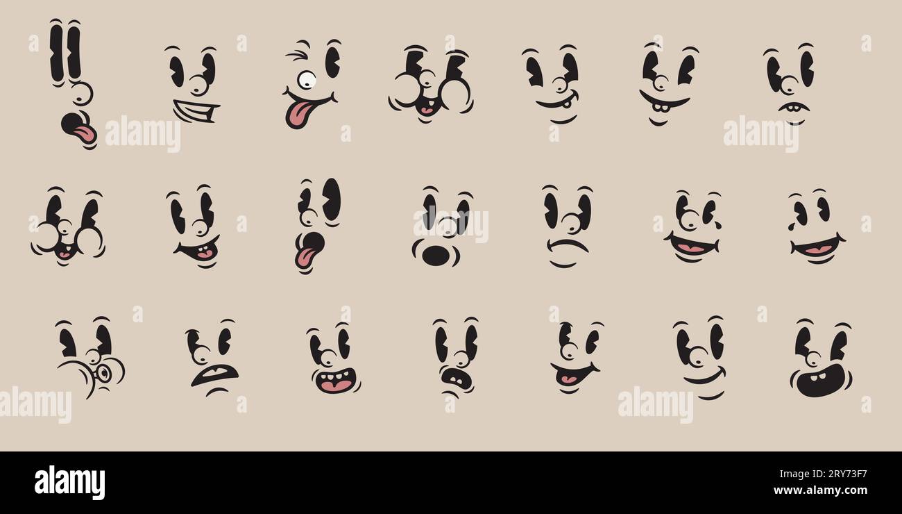 Retro Cartoon Mascot Faces Set Funny Vintage Cartoon Faces Trendy 50s ...
