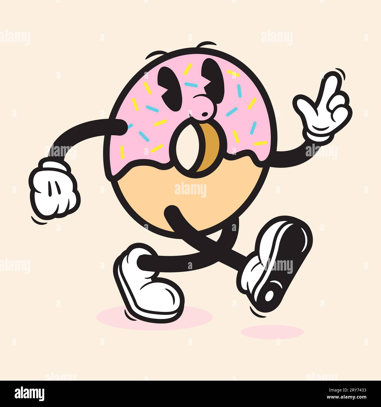 Doughnut Trendy Retro Style Cartoon Hand Drawn Vector Donut Vintage 90s ...