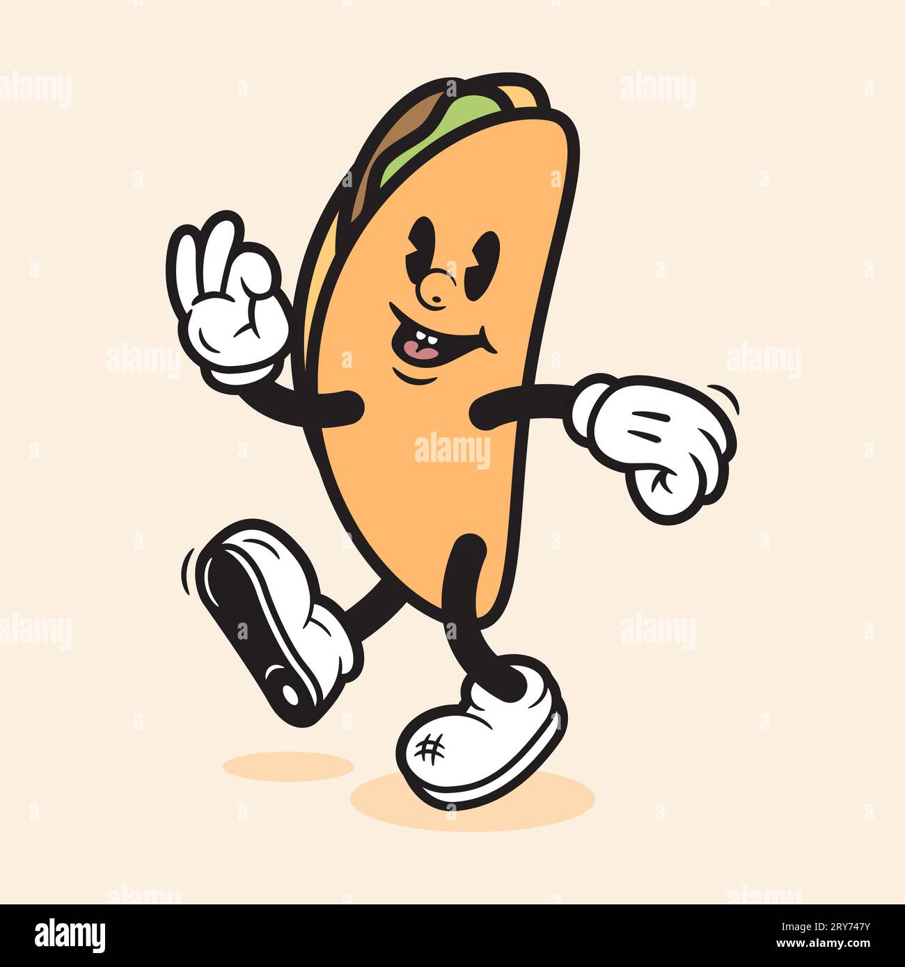 Cute Hand Drawn Taco Cartoon Retro Style Mascot Taco Art Character Illustration Taco Logo Vector