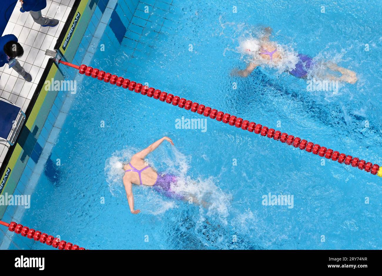 Hangzhou, China's Zhejiang Province. 29th Sep, 2023. Yu Yiting (R) and ...