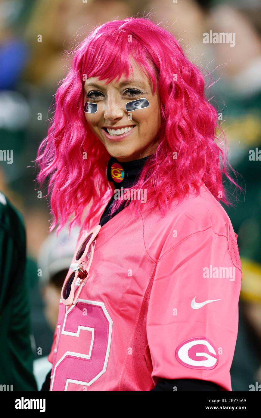 A Green Bay Packers fan looks on before a NFL football game against the ...