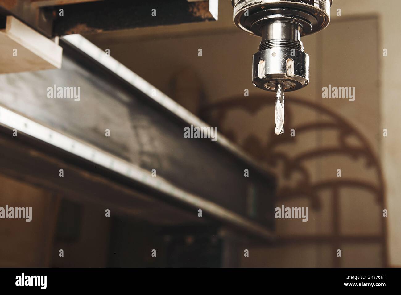 CNC milling machine. Machine tool in wood factory with drilling ...