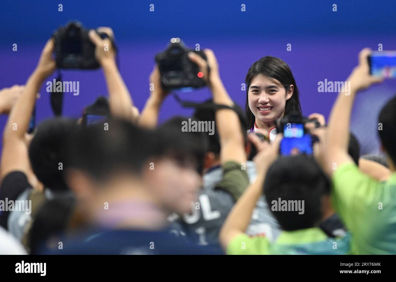 Hangzhou, China's Zhejiang Province. 29th Sep, 2023. Zhang Yufei of China poses after Swimming ...