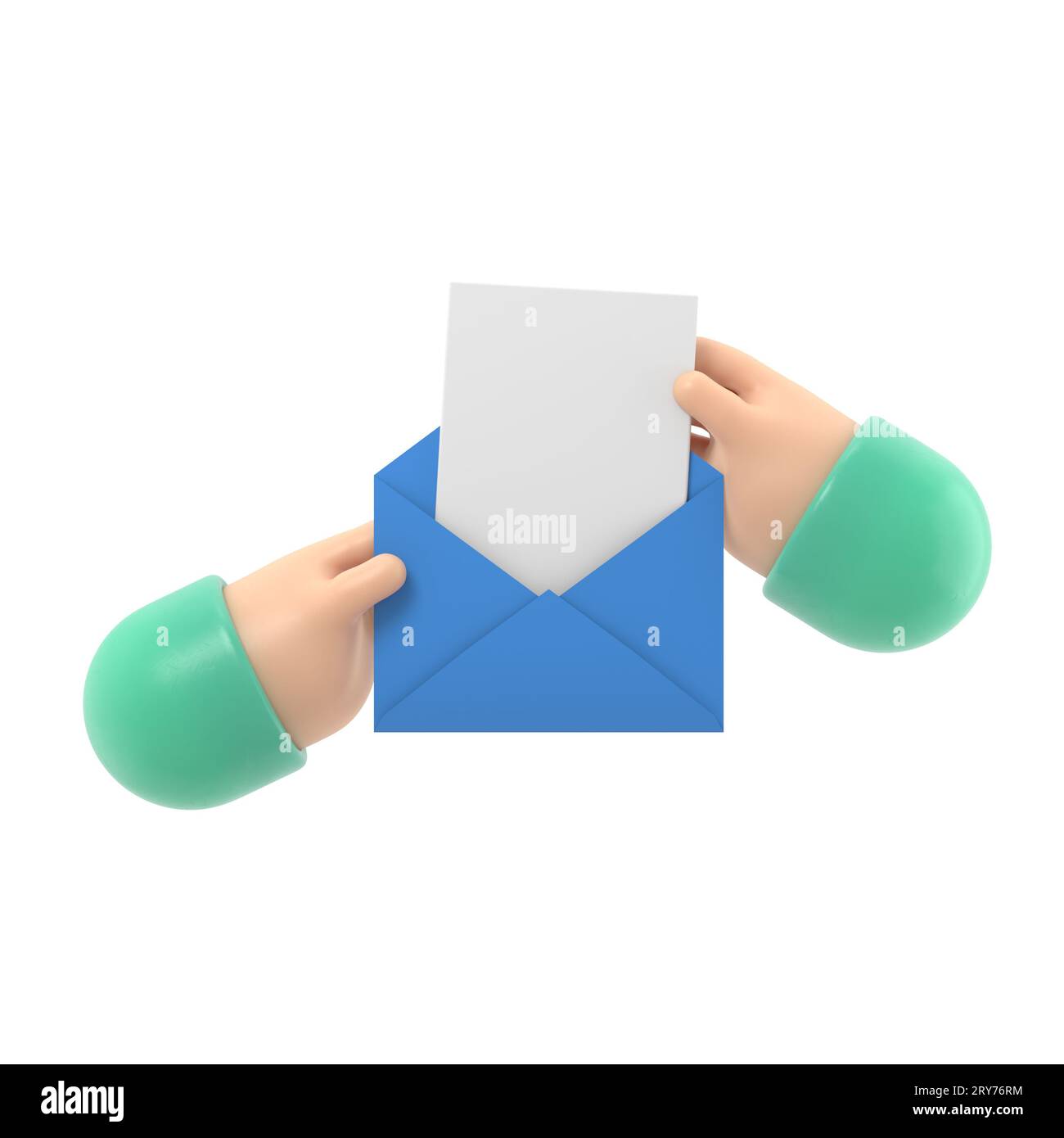 Cartoon Gesture Icon Mockup.hand pulls from envelope a sheet of empty ...