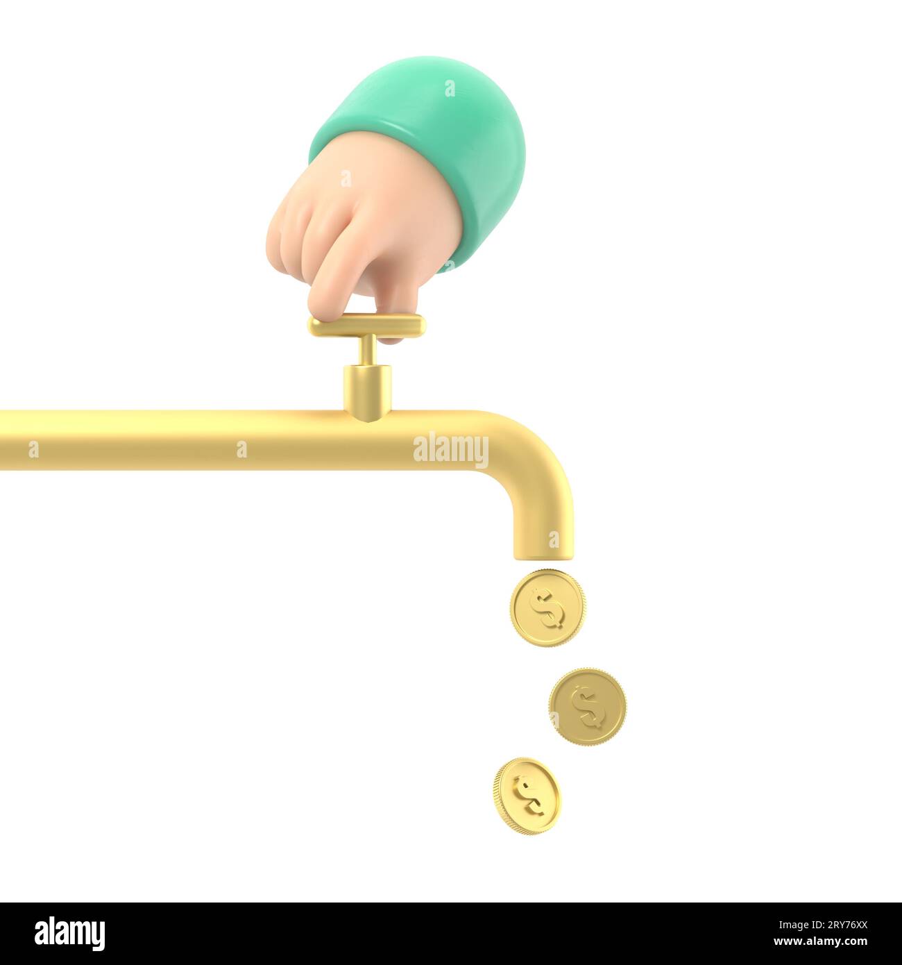 Money tap. 3d illustration flat design. Open a water tap,gold coins ...