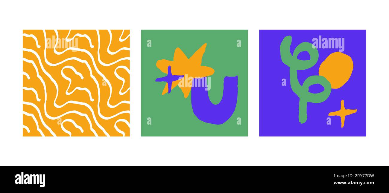 Naive groovy abstract shapes set. Brutal contemporary figure star oval ...