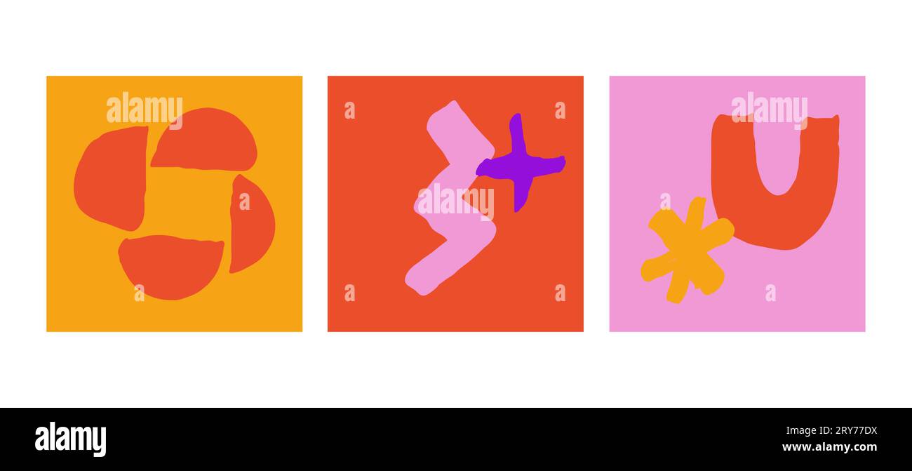 Naive groovy abstract shapes set. Brutal contemporary figure star oval ...