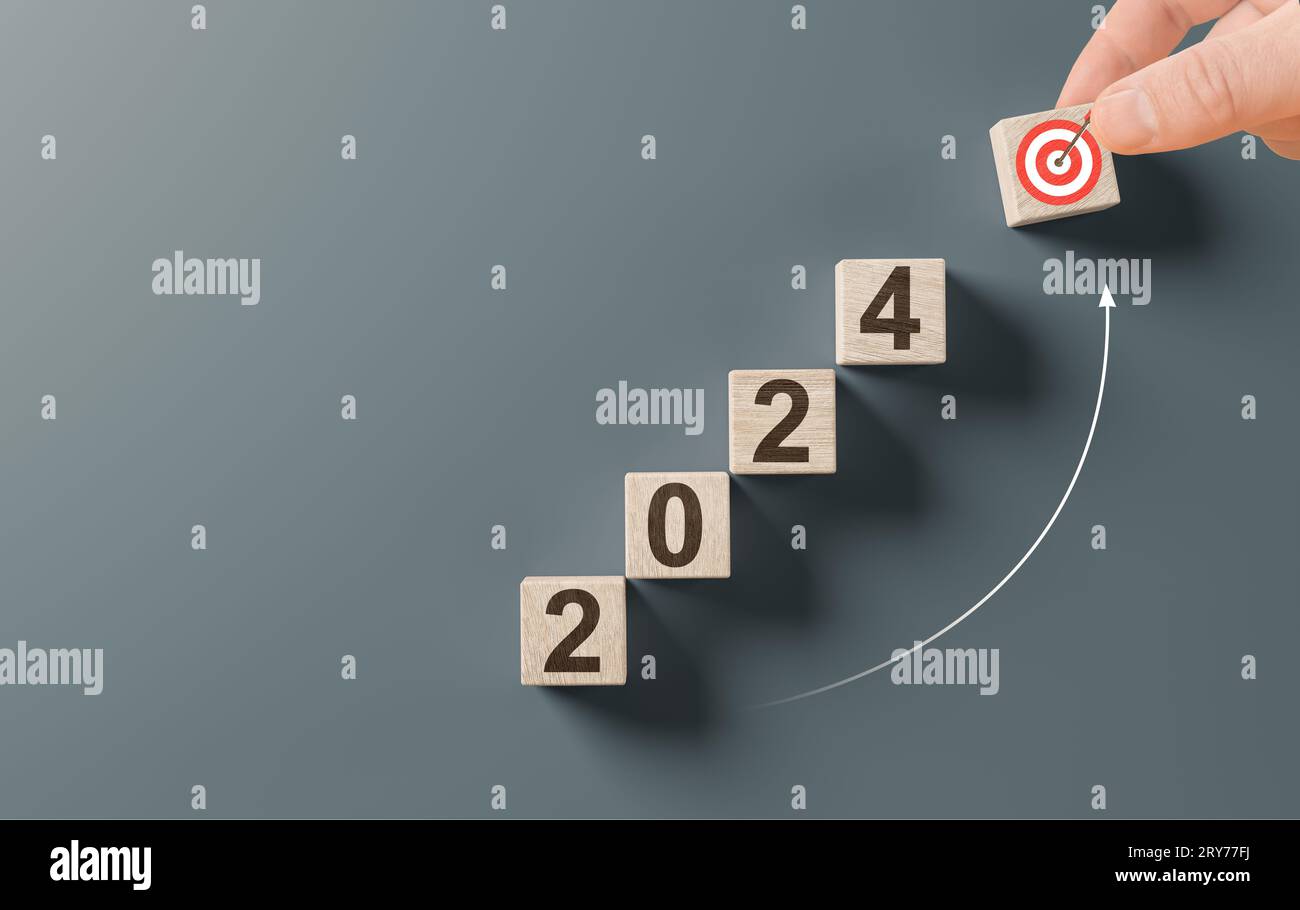 2024 new year. 2024 year number and Target, goal, plan, action on ...