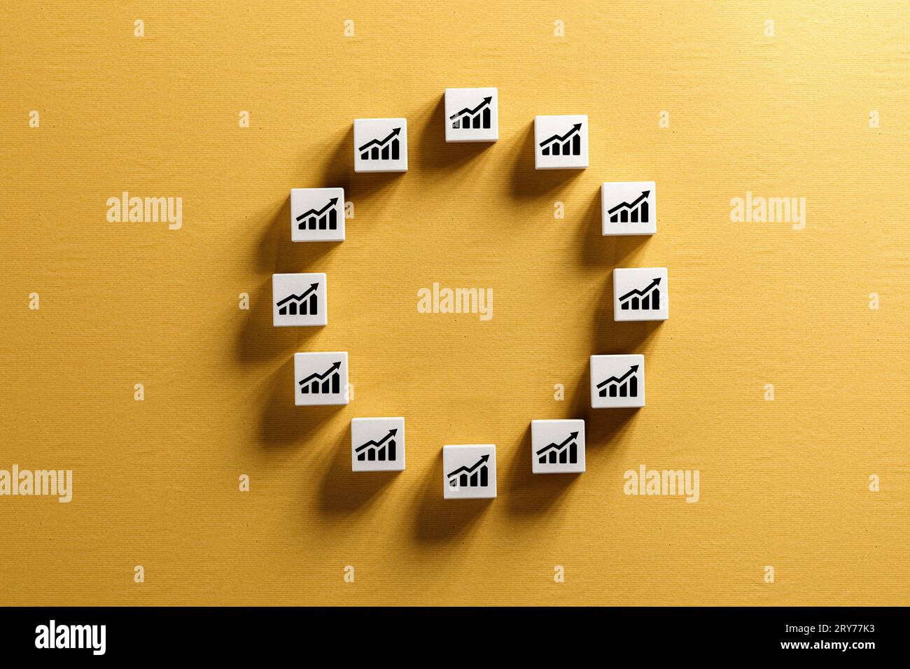 Business success, growing, growth chart increase up concept. White cube ...