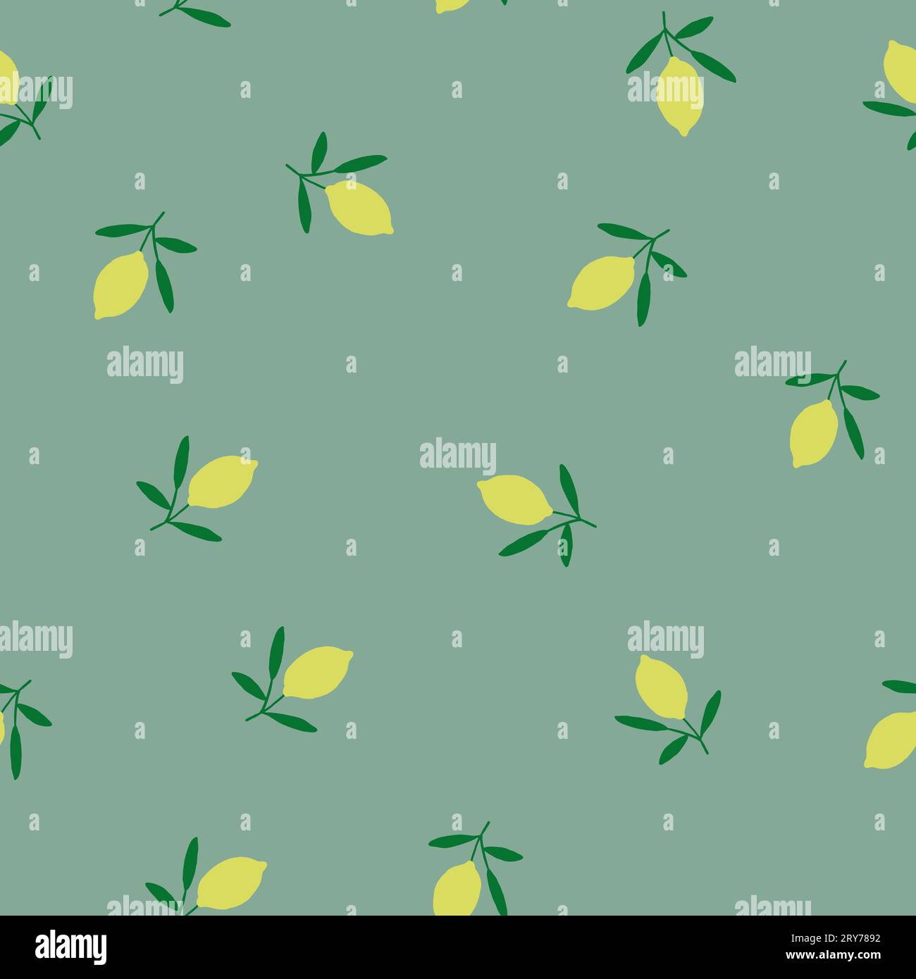 Vector seamless pattern with lemons on olive green background. Juicy ...