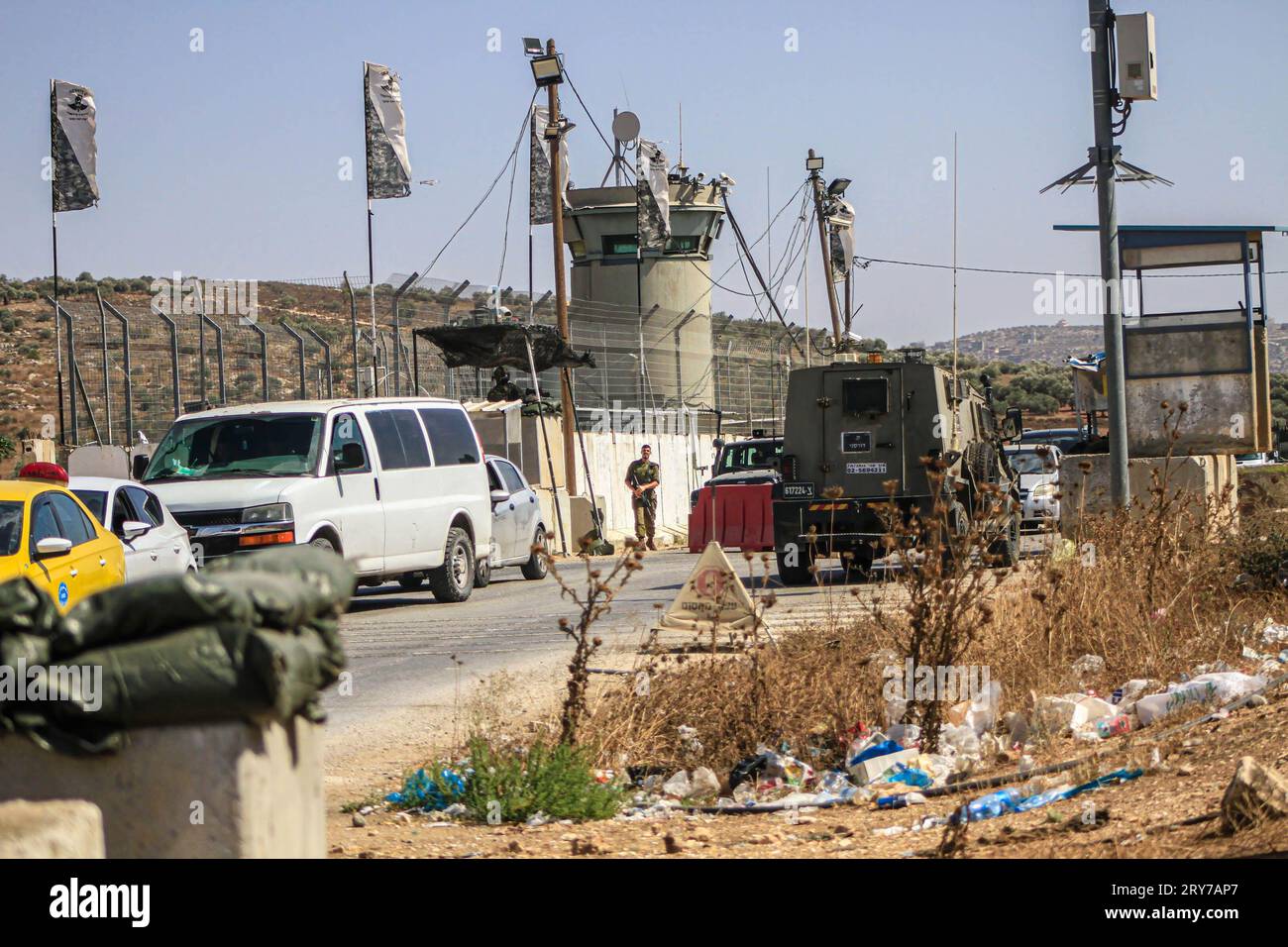 A view of an Israeli checkpoint near the Palestinian town of Beit Furik ...