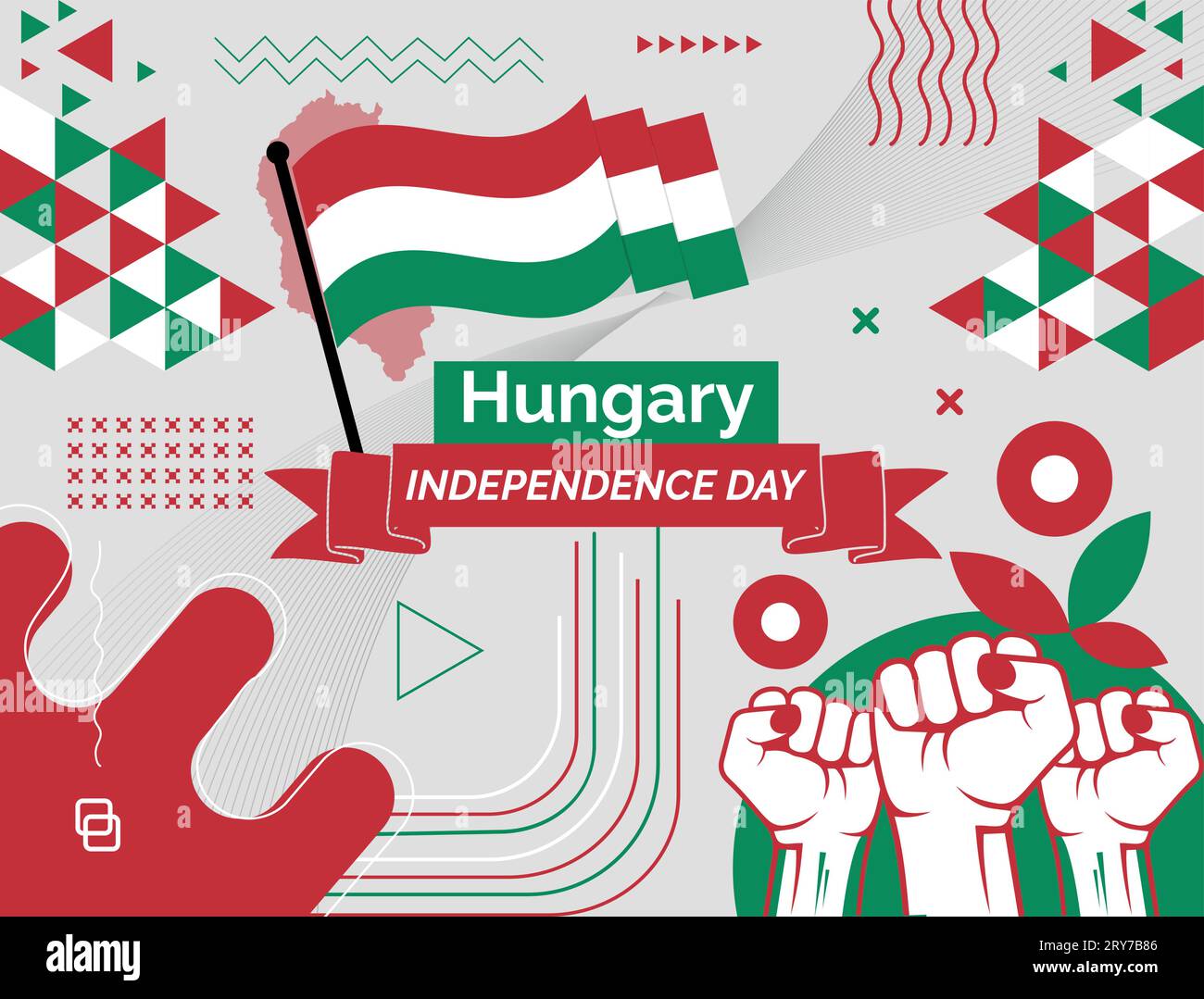 Hungary national day banner with map, flag colors theme background and ...