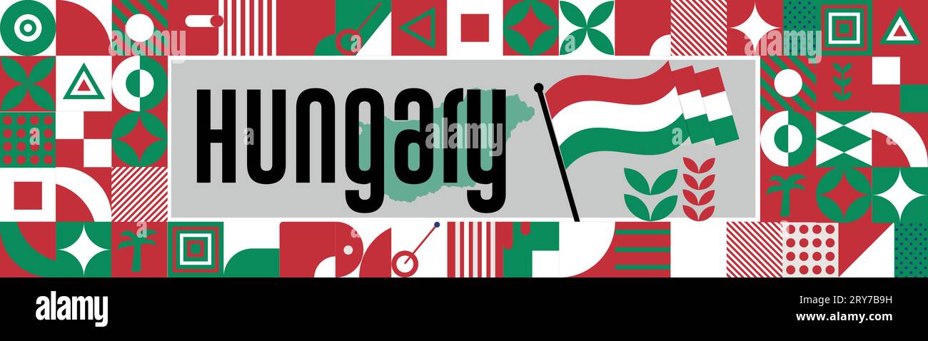 Hungary national day banner with map, flag colors theme background and ...