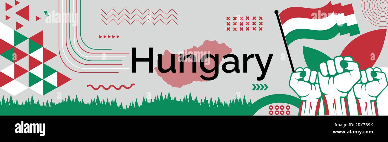 Hungary national day banner with map, flag colors theme background and ...