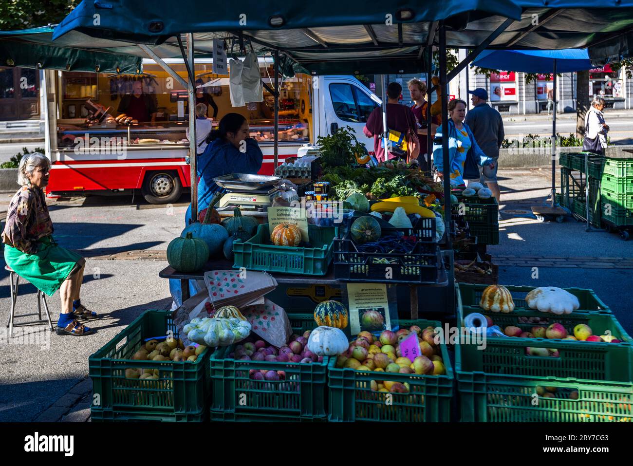 Weekly market in the city of Fribourg in the Swiss canton of the same ...