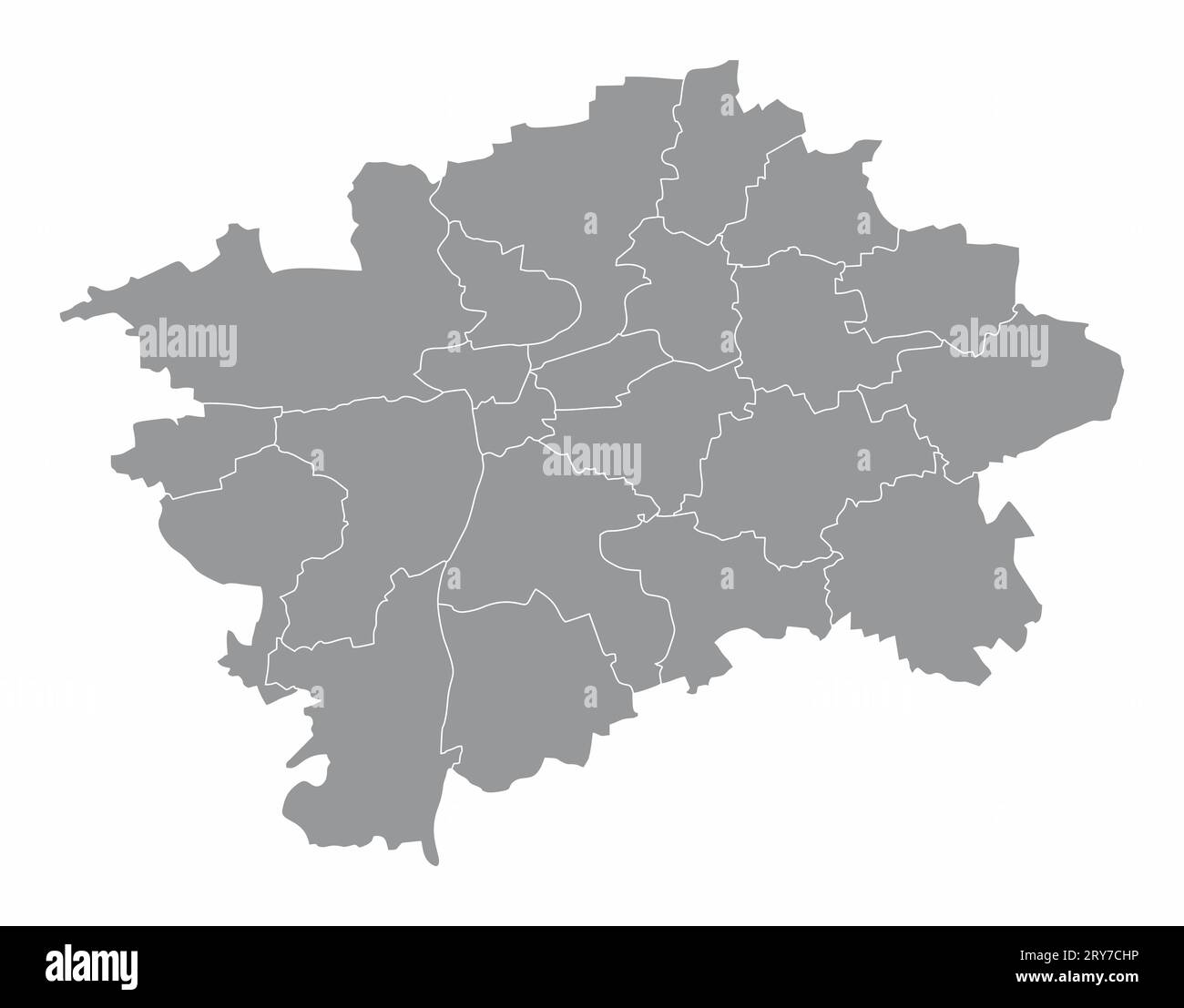 Prague administrative map isolated on white background, Czech Republic ...
