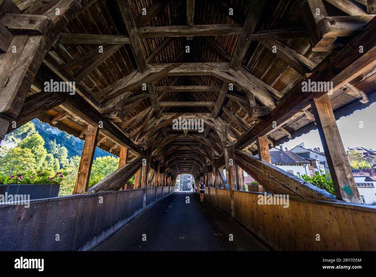 The fully covered Bern Bridge in Fribourg - Freiburg, Switzerland Stock ...
