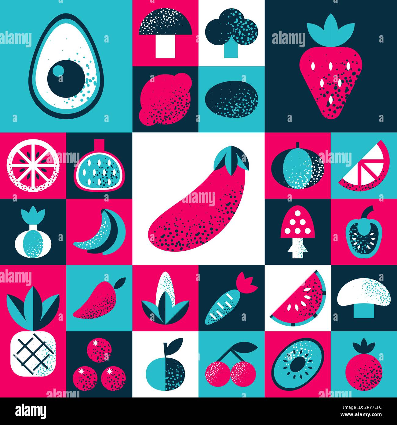 Abstract geometric pattern. Fruits and vegetables in Bauhaus style ...